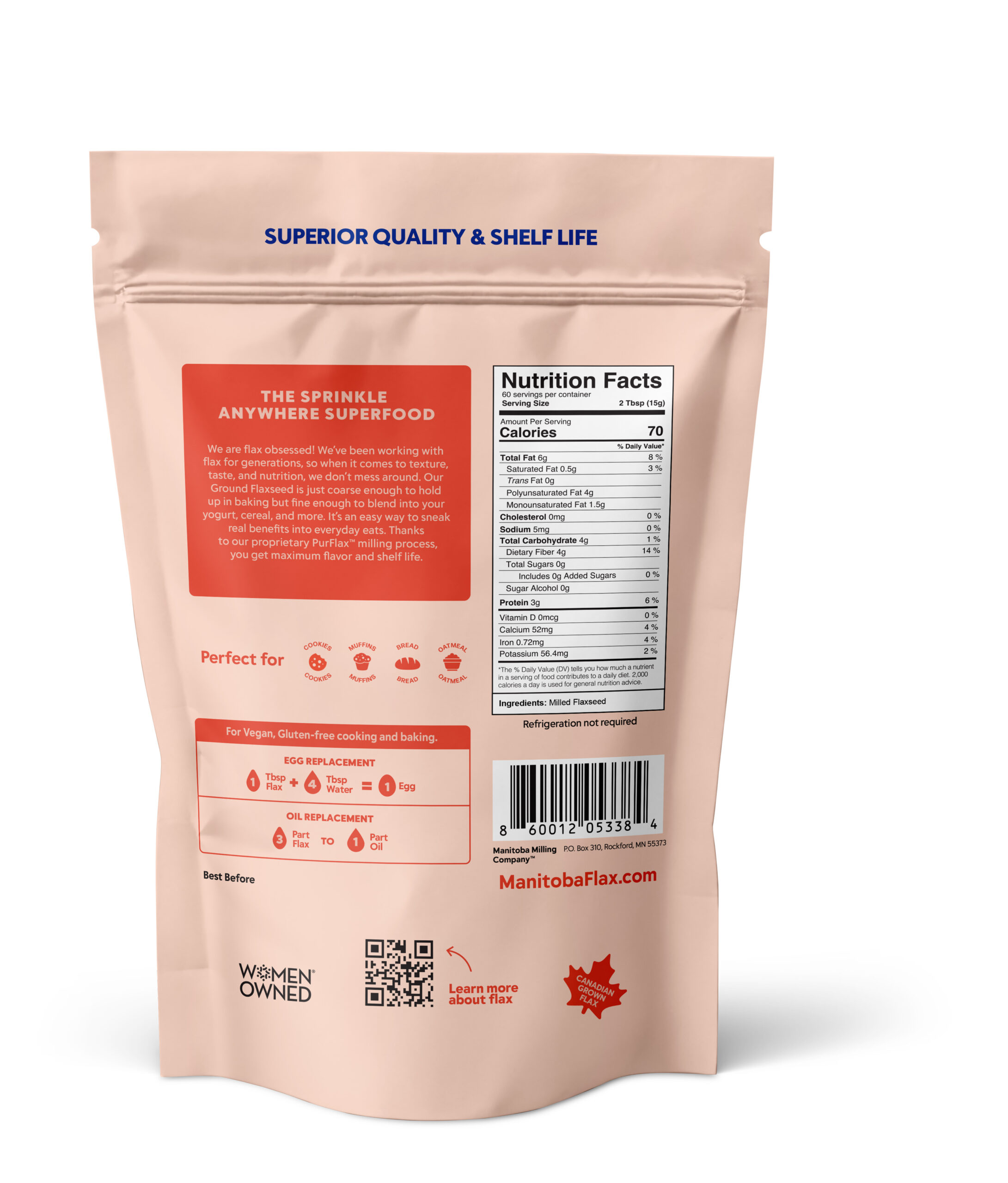 Smooth Whole Milled Flaxseed - 2 lb - Manitoba Flax Seed Milling ...